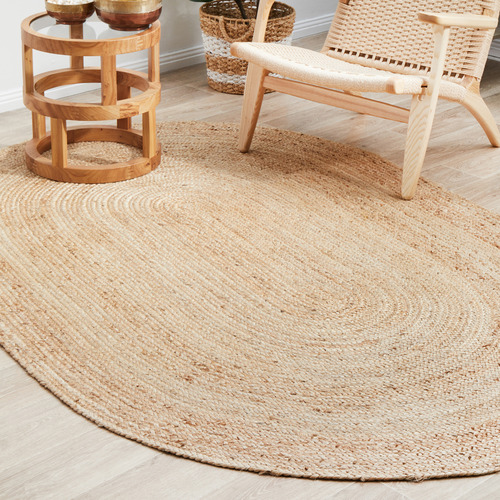 Natural Hand-Braided Jute Oval Rug | Temple & Webster