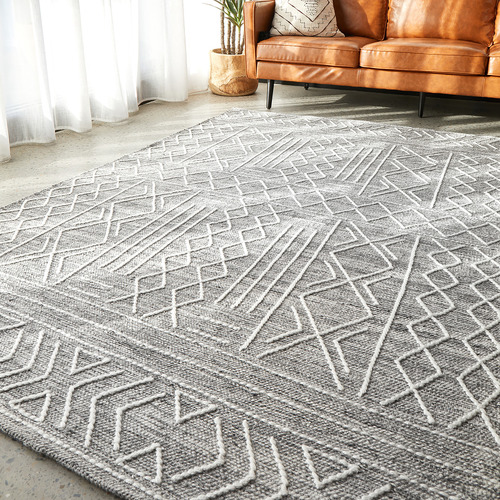 Network Rugs Grey & White Textured Ines Wool Rug | Temple & Webster