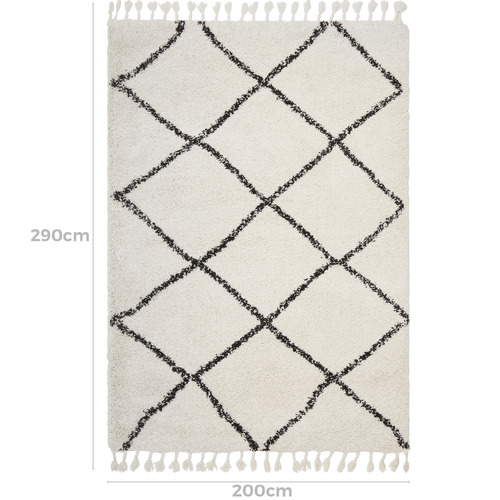 Network Rugs Black & Cream Viona Fringed Moroccan Rug | Temple & Webster