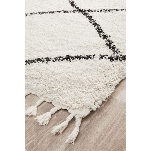 Network Rugs Black & Cream Viona Fringed Moroccan Rug | Temple & Webster