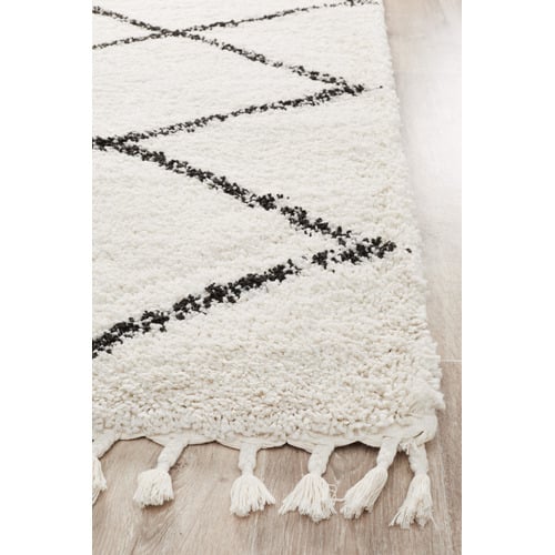 Network Rugs Black & Cream Viona Fringed Moroccan Rug | Temple & Webster