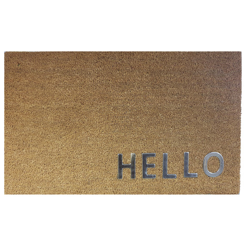 WelcomeWeave Natural Austine Hello Coir Doormat with Stainless Steel ...