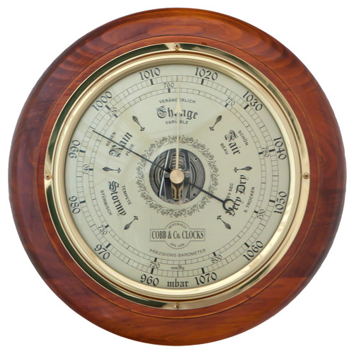 Cobb & Co. Clocks Australia Golden Brown Round Wooden Barometer ...
