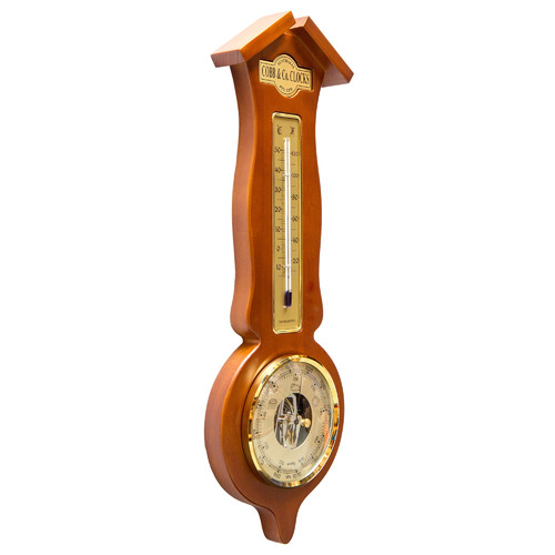 Satin Finish Roof Style Pine Wood Barometer | Temple & Webster