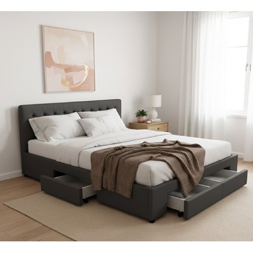 Mikasa Furniture June Faux Leather Bed Frame with 4 Drawers | Temple ...