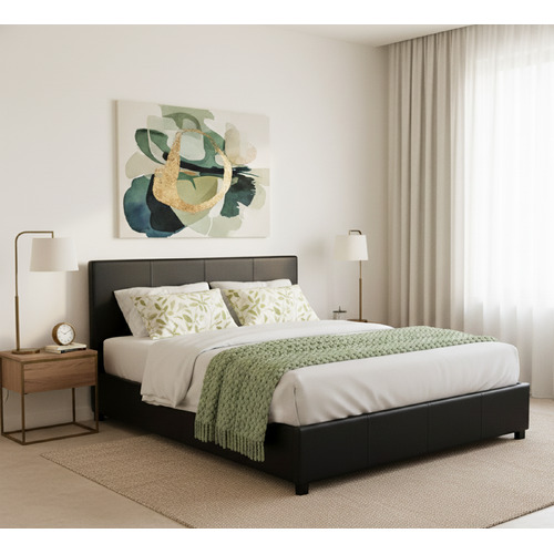 Mikasa Furniture Black Makoto Faux Leather Gas Lift Storage Bed Frame ...
