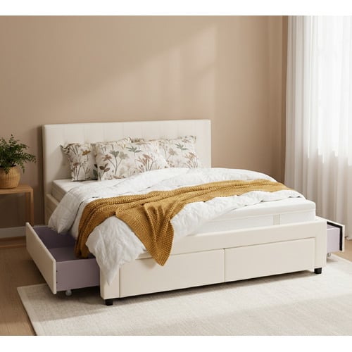 Mikasa Furniture June Faux Leather Bed Frame with 4 Drawers | Temple ...