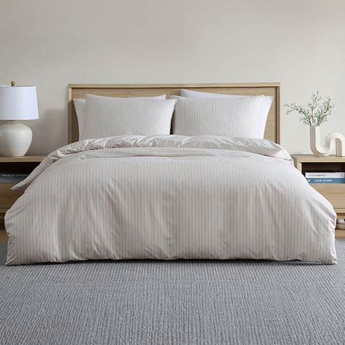 Oatmeal Jaden Stripe Yarn-Dyed Jacquard Quilt Cover Set | Temple & Webster