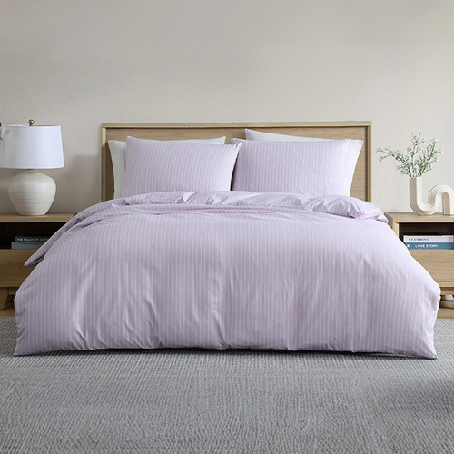Purple Jaden Stripe Yarn-Dyed Jacquard Quilt Cover Set | Temple & Webster