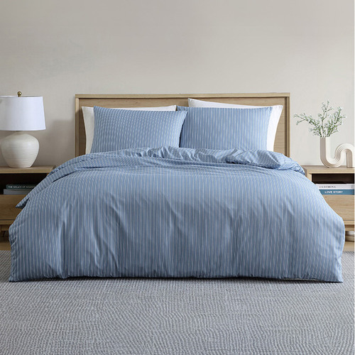 Blue Jaden Stripe Yarn-Dyed Jacquard Quilt Cover Set | Temple & Webster