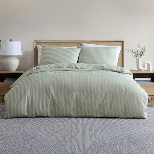 Khaki Jaden Stripe Yarn-Dyed Jacquard Quilt Cover Set | Temple & Webster