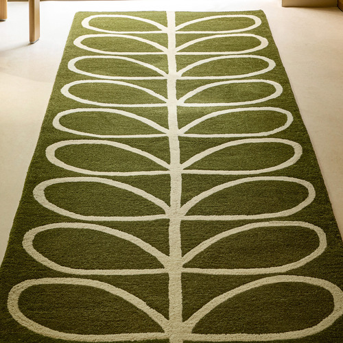 Olive Linear Stem Hand-Tufted Pure New Wool Runner | Temple & Webster