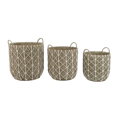 3 Piece Ember Woven Seagrass & Cotton Basket Set | Temple & Webster