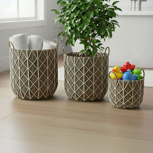 3 Piece Ember Woven Seagrass & Cotton Basket Set | Temple & Webster