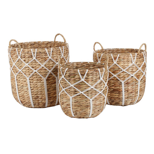 3 Piece Emory Woven Seagrass & Cotton Basket Set | Temple & Webster
