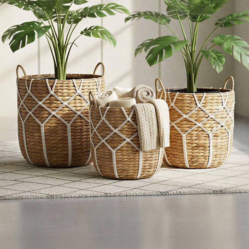 3 Piece Emory Woven Seagrass & Cotton Basket Set | Temple & Webster