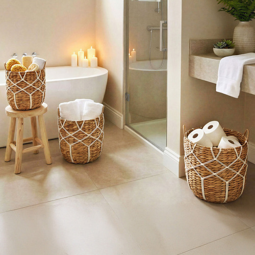 3 Piece Emory Woven Seagrass & Cotton Basket Set | Temple & Webster