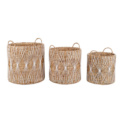 3 Piece Jada Woven Water Hyacinth & Cotton Basket Set | Temple & Webster