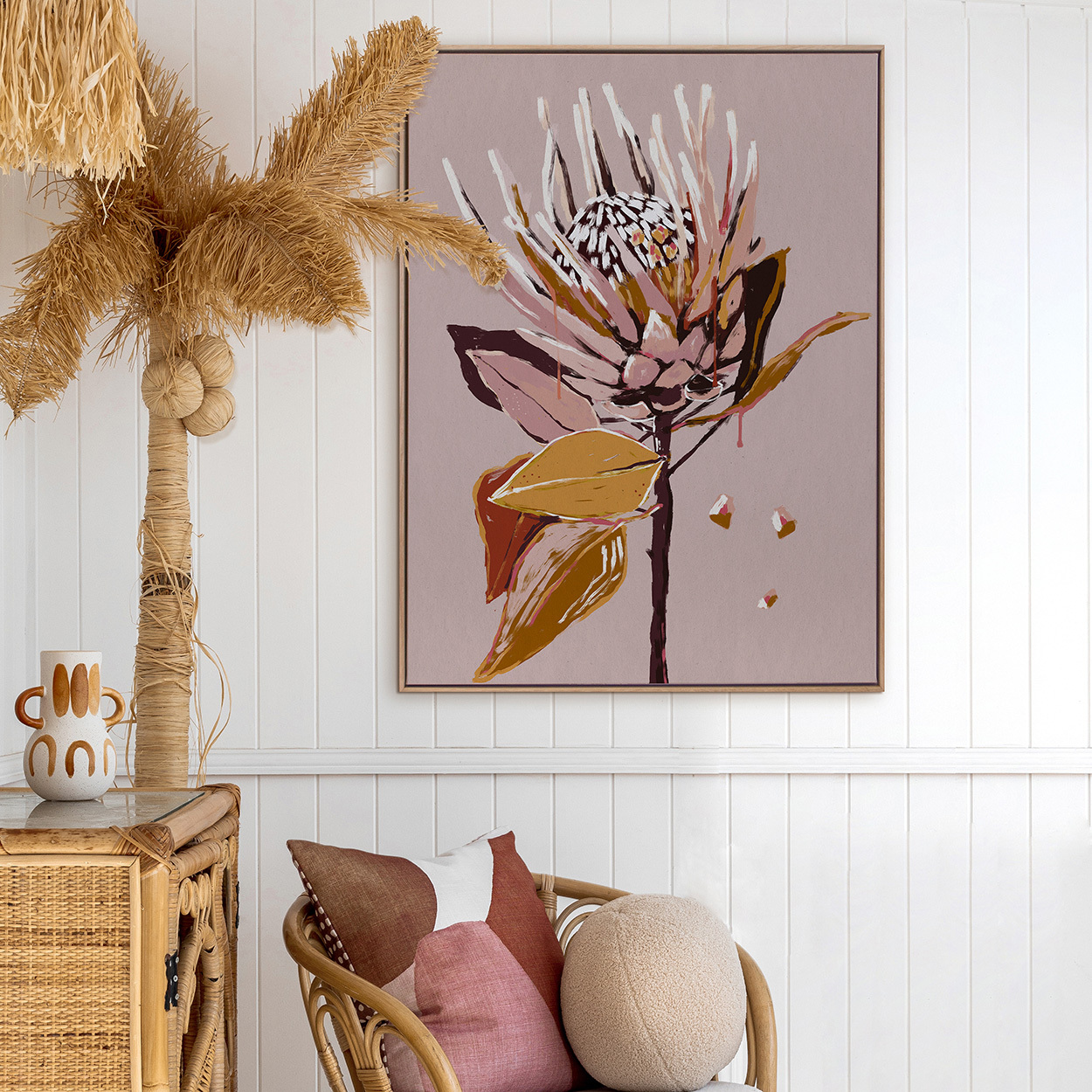Alcove Studio Blush Protea Canvas Wall Art | Temple & Webster