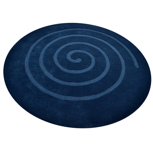 Navy Swirl Wool Round Rug | Temple & Webster