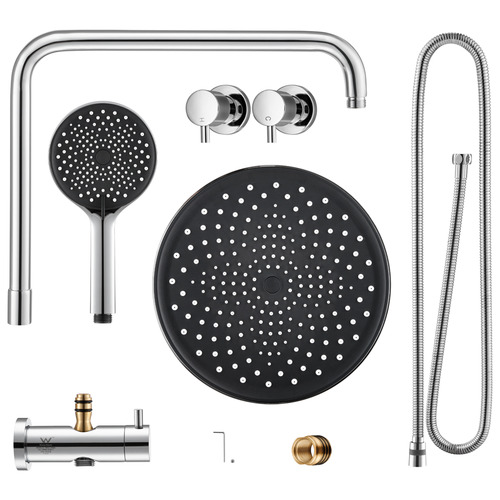 Expert Homewares Aqua Chrome Short Twin Shower Tap Set | Temple & Webster