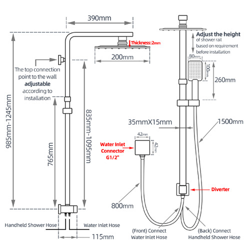 Expert Homewares Finn Square Thin Waterfall Twin Rail Shower | Temple ...