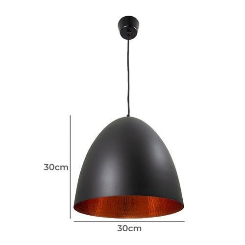 Thabisa Lighting Egg Label Ceiling Light in Black with Beaten Copper ...