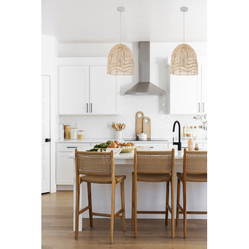 Lunescent_Lighting Rota Rattan & Iron Pendant Light | Temple & Webster