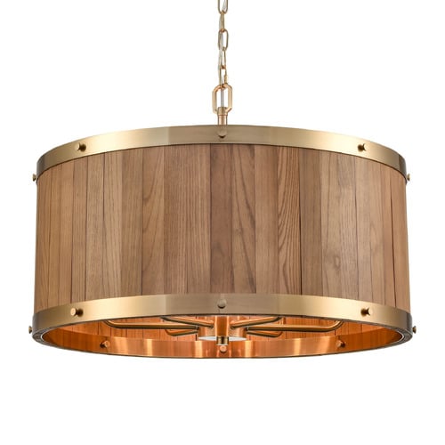 Barrique 6 Light Oak Wood Pendant | Temple & Webster