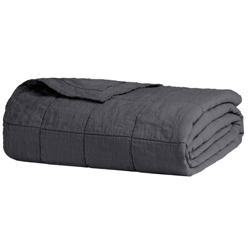 Bambury Charcoal Prosser Quilted French Linen Coverlet | Temple & Webster