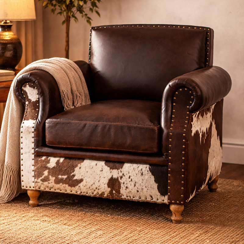 Zekria Buffalo Leather & Cowhide Armchair | Temple & Webster