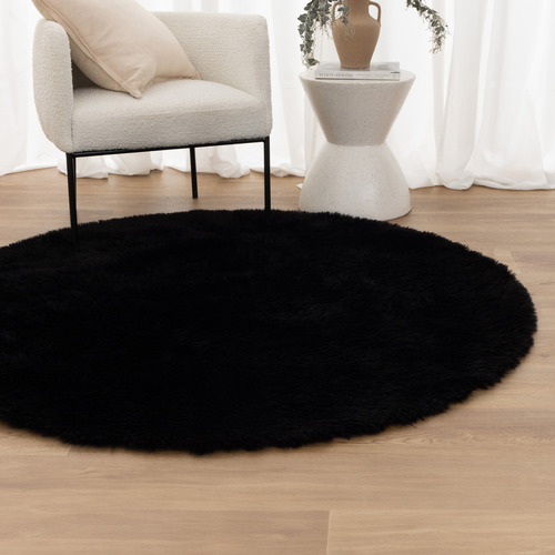 Lifestyle Floors Black Lewin Machine Washable Round Shag Rug | Temple ...