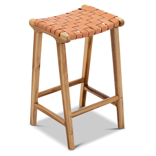 Continental Designs 66cm Cassie Leather & Teak Counter Stool | Temple ...
