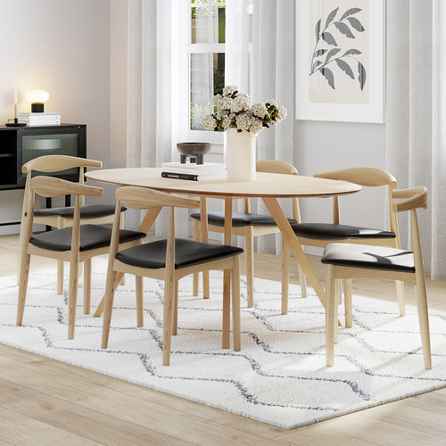 6 Seater Natural Kylen Oval Dining Table & Chair Set | Temple & Webster