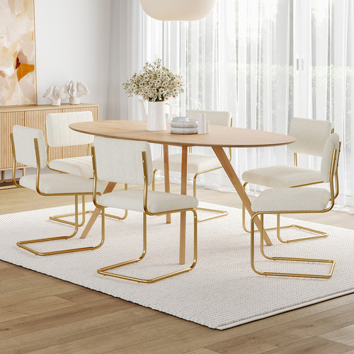6 Seater Miel Boucle Oval Dining Table & Chair Set | Temple & Webster
