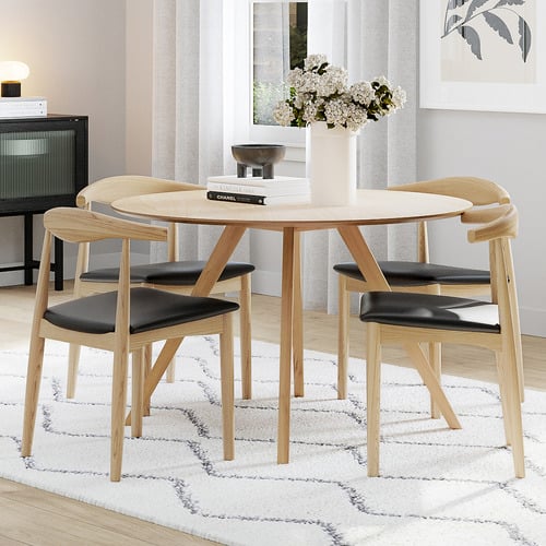 4 Seater Natural Kylen Round Dining Table & Chair Set | Temple & Webster