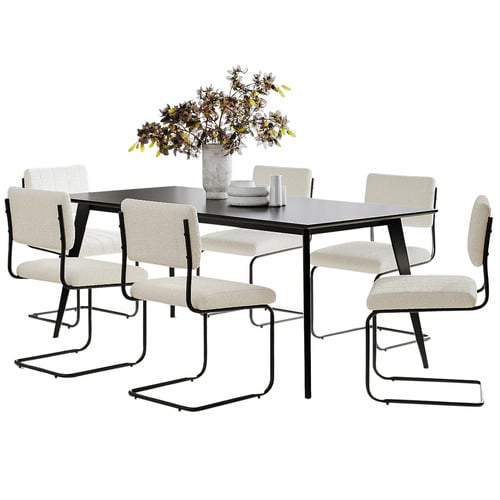 6 Seater Miel Boucle Dining Table & Chair Set | Temple & Webster