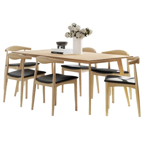 6 Seater Natural Kylen Dining Table & Chair Set | Temple & Webster