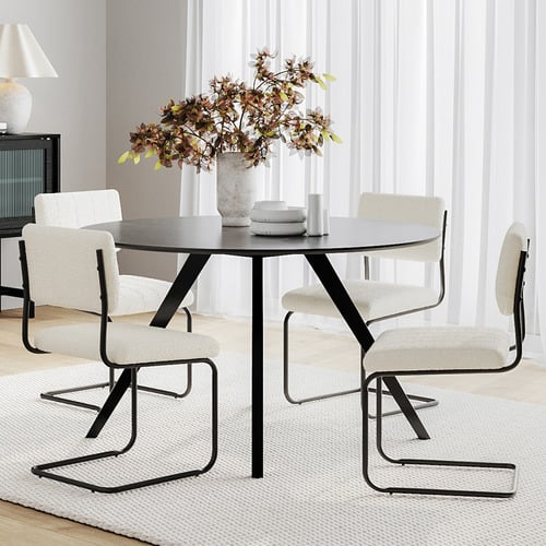 4 Seater Miel Boucle Round Dining Table & Chair Set | Temple & Webster