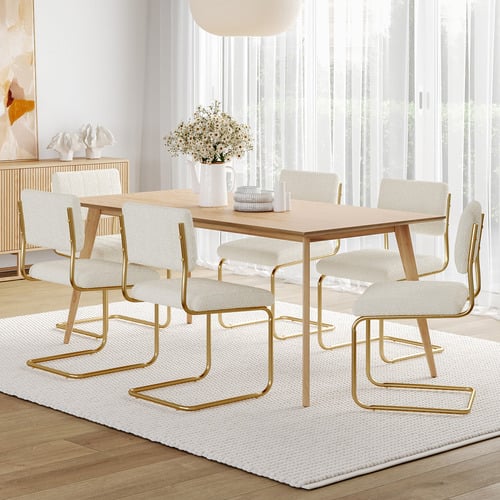 6 Seater Miel Boucle Dining Table & Chair Set | Temple & Webster