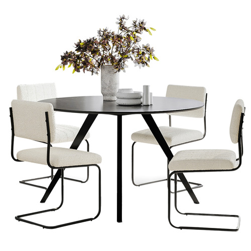 4 Seater Miel Boucle Round Dining Table & Chair Set | Temple & Webster