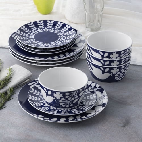 12 Piece Bluefjord Porcelain Dinner Set | Temple & Webster