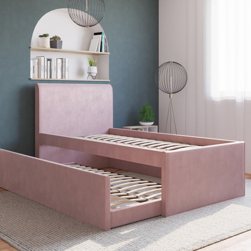 Velvet single bed with trundle store