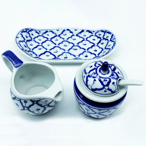 Bouquet House 3 Piece Antique Blue & White Milk & Sugar Jar Set ...