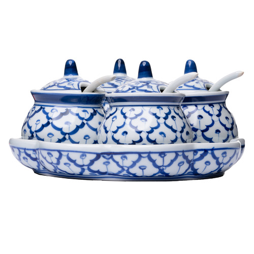 Bouquet House 5 Piece Blue Ceramic Condiment Jar Set | Temple & Webster