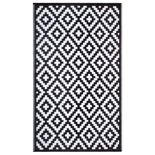 Home & Lifestyle Black & White Aztec Power-Loomed Indoor & Outdoor Rug ...