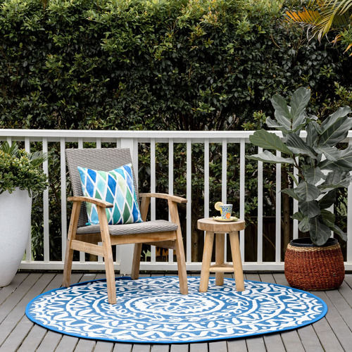 Home & Lifestyle Floral Indoor/Outdoor Round Rug | Temple & Webster