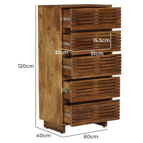 Xerxes 5 Drawer Mango Wood Tallboy | Temple & Webster