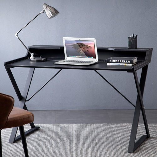 Black Orson Faux Leather Study Desk | Temple & Webster
