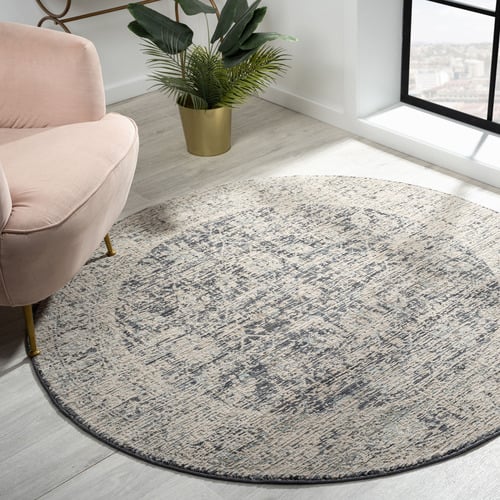 Charcoal Fantine Round Rug | Temple & Webster